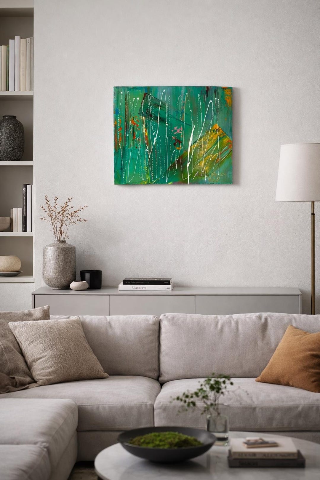Green Abstract Oil Painting 50x40 Cm – Original Modern Textured Canvas ...