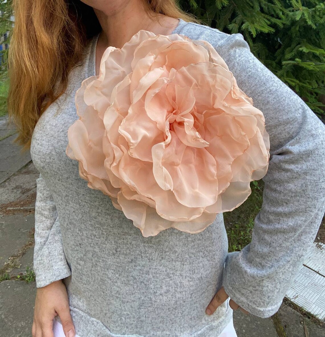 Peach Chiffon Flower Brooch – 30 Cm Romantic Oversized Floral Pin for ...
