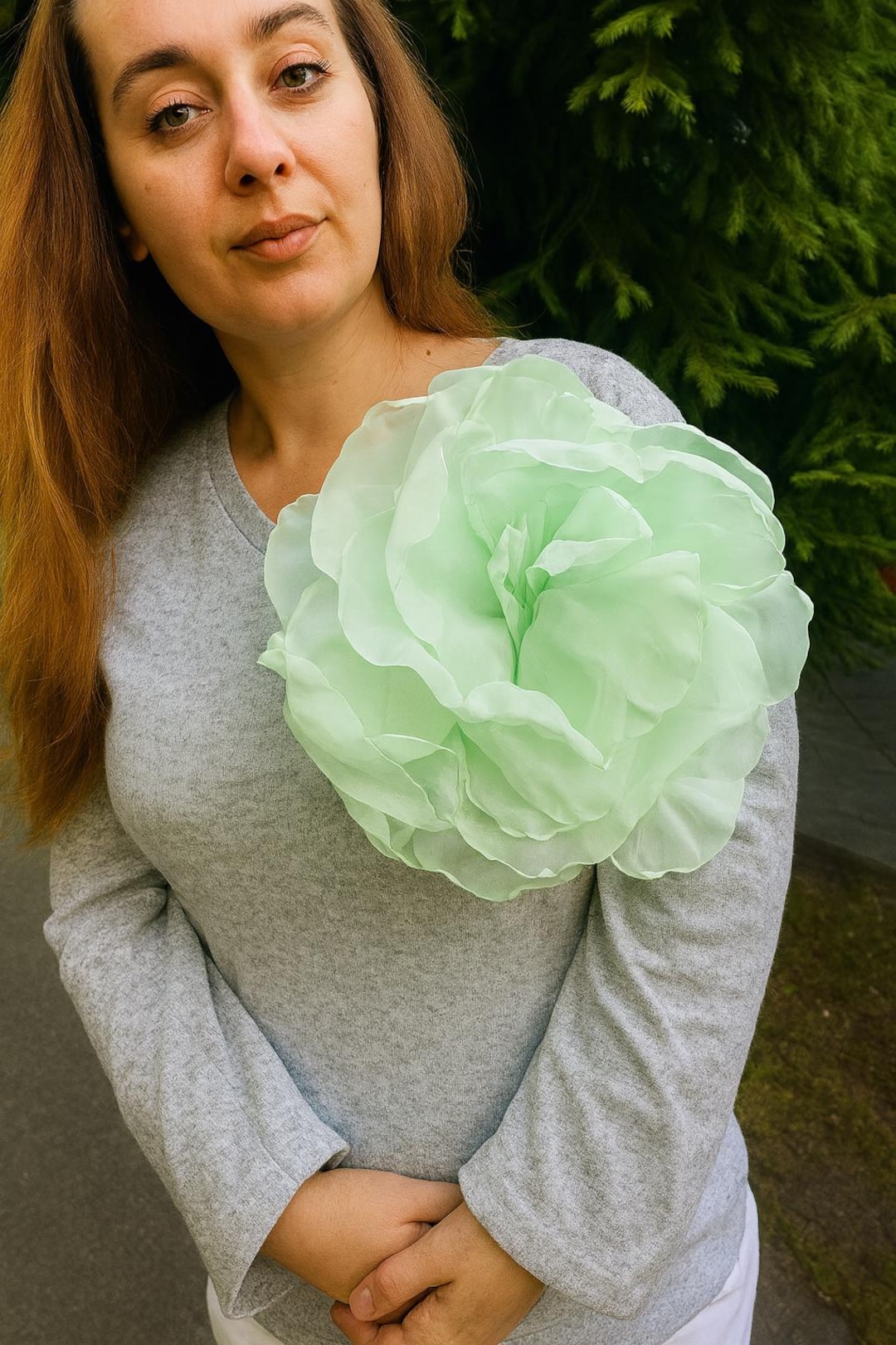 Mint Green Chiffon Flower Brooch 30 Cm, Oversized Statement Floral Pin ...