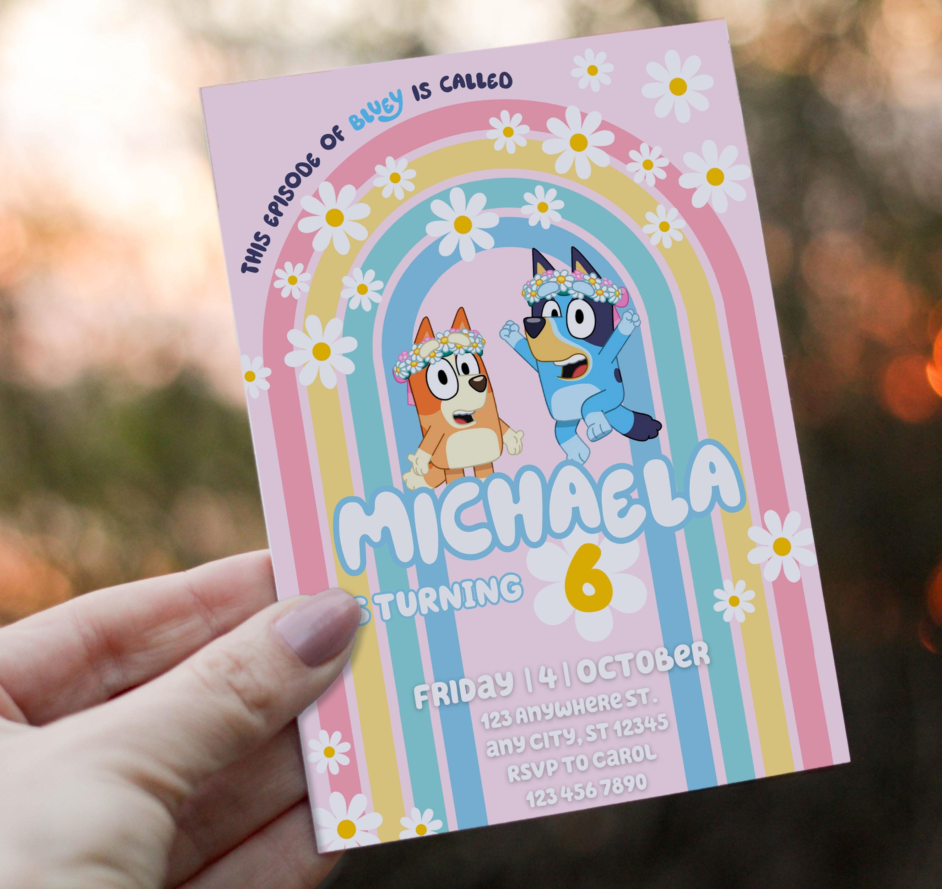 Daisy Rainbow Bluey Inspired Birthday Invite, Girl Bluey Birthday ...