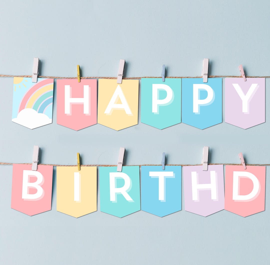 Pastel Rainbow Birthday Banner Pastel Rainbow Party Bunting, Party ...