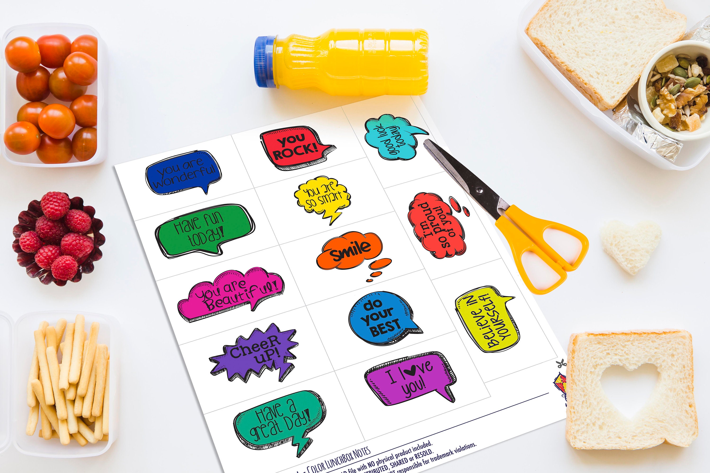 School Lunchbox Notes Color Printable Lunchbox Notes Motivational Cards ...