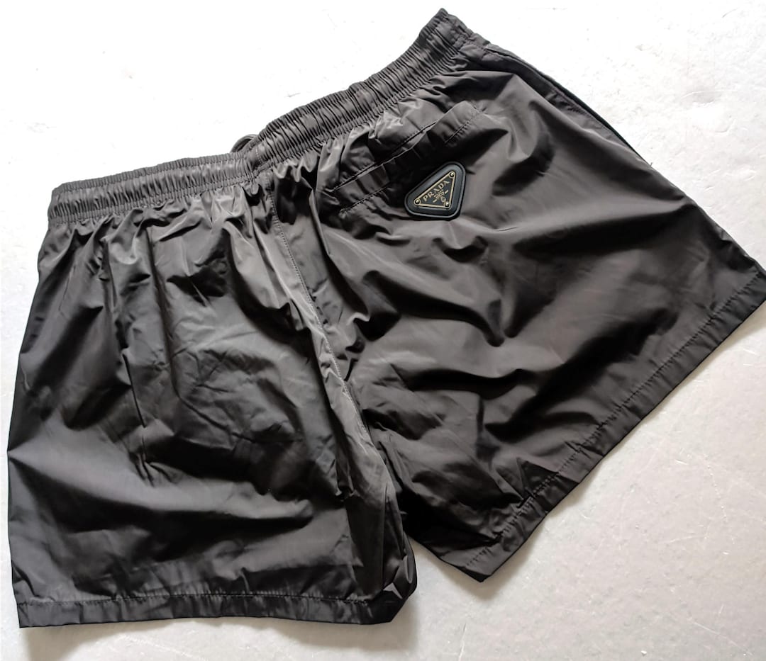 PRADA Mens Anthracite Grey Swim Shorts Elastic Waist Side and Back ...
