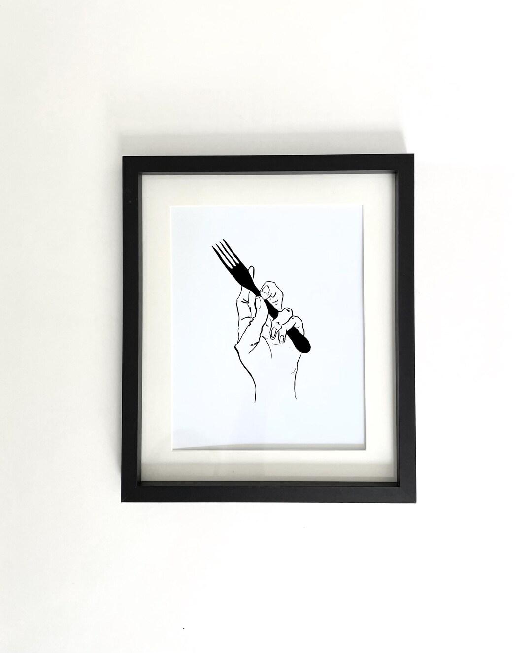 Black Line Illustration Print Artwork Kitchen Art Hand Holding Fork ...
