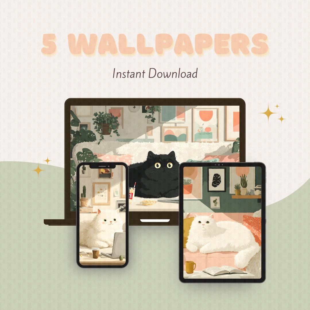 Cozy Cat Digital Wallpaper Relaxing Cats Pc Laptop Wallpaper Cat Loaf ...