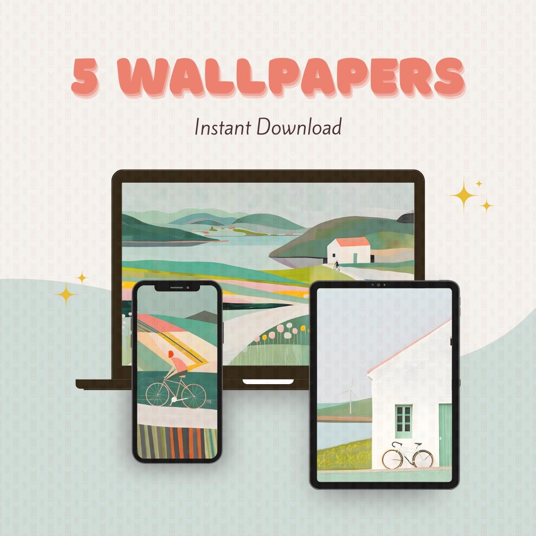 Scenic Minimalist Landscape Wallpaper Modern Geometric Countryside ...