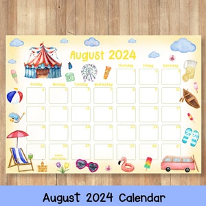 Printable August 2024 Calendar, Editable 2024 Calendar, Kids Spring ...