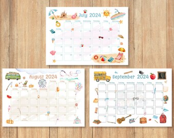 2024 Printable Calendars, Printable Kids Calendars, Watercolor ...