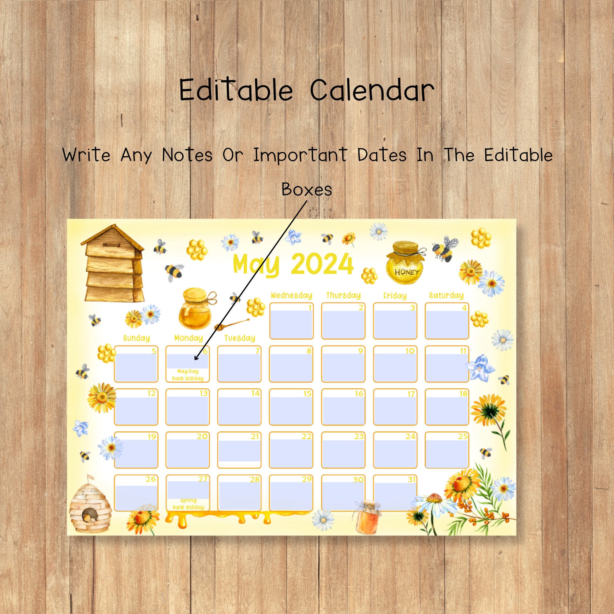 Printable May 2024 Calendar, Editable 2024 Calendar, Kids Spring ...