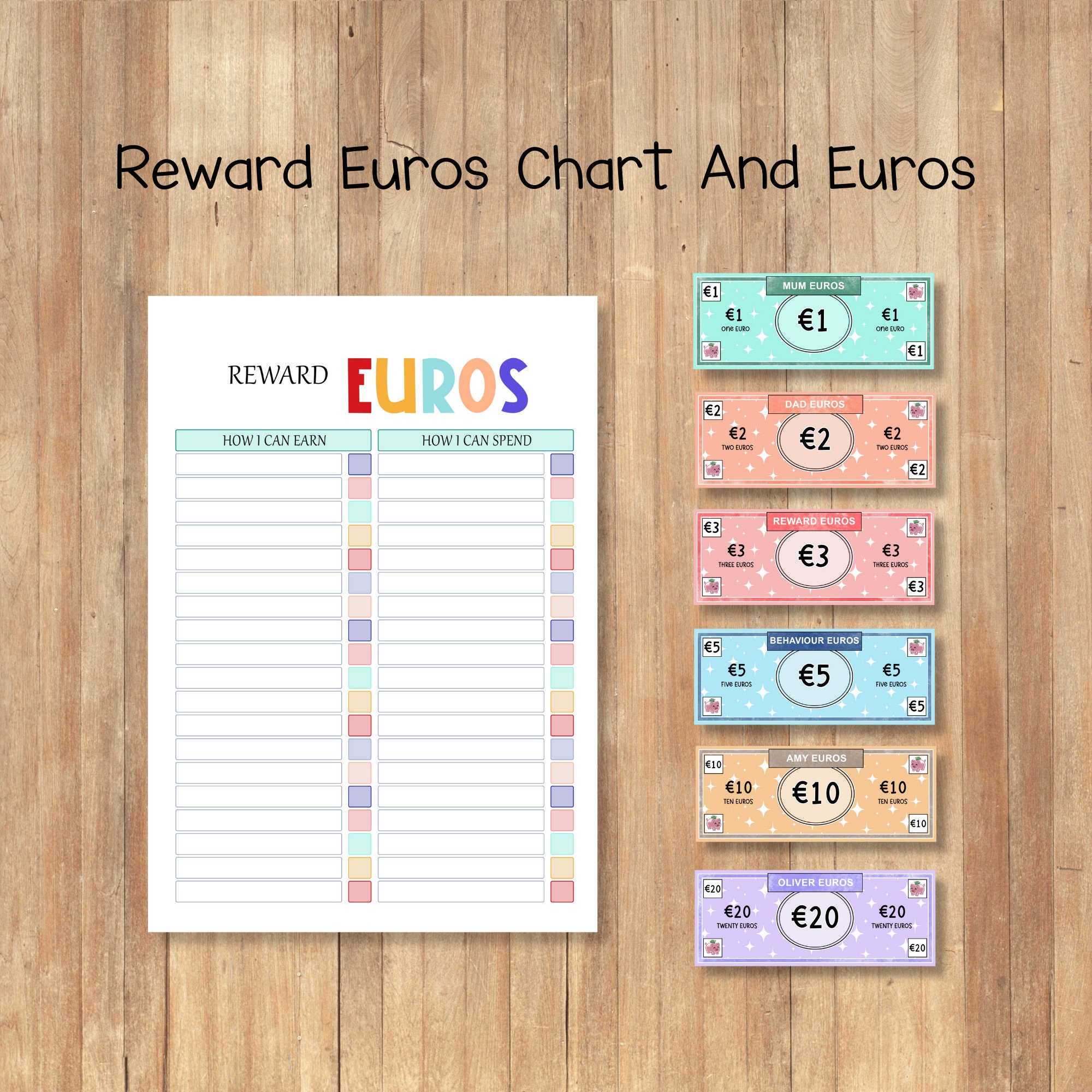 Printable Reward Mum Euros Chart, Editable Mum Euros, Mom Bucks, Kids ...