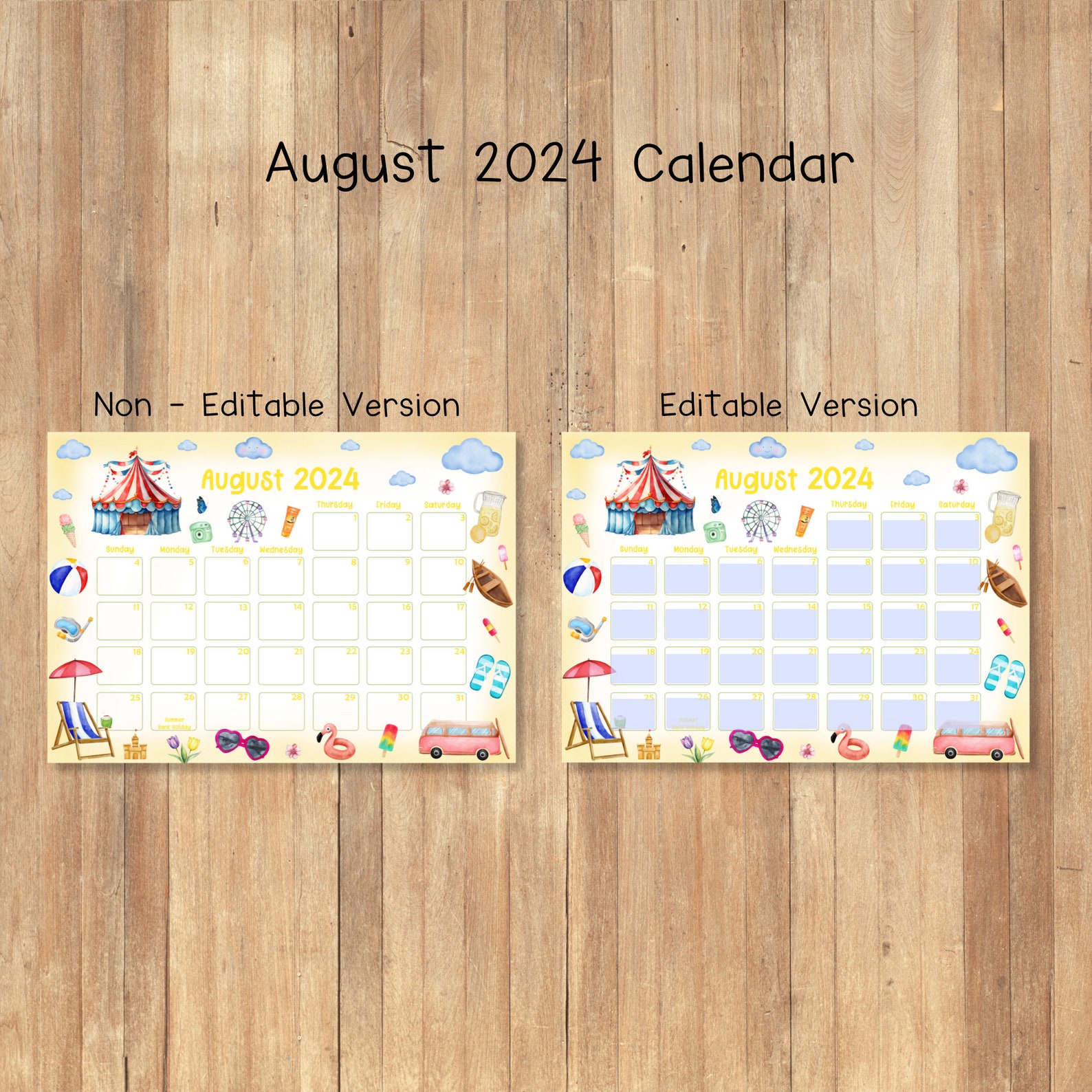 Printable August 2024 Calendar, Editable 2024 Calendar, Kids Spring ...