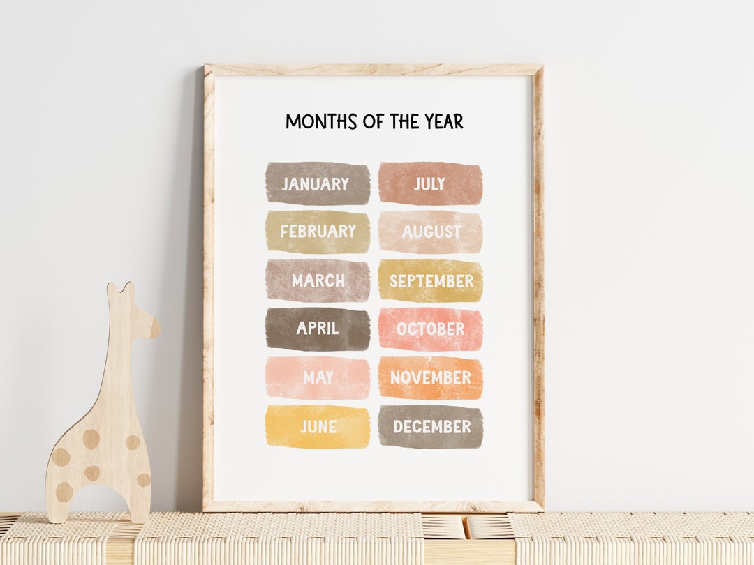 Months Educational Poster, Kids Colourful Print, Kids Printable, School ...