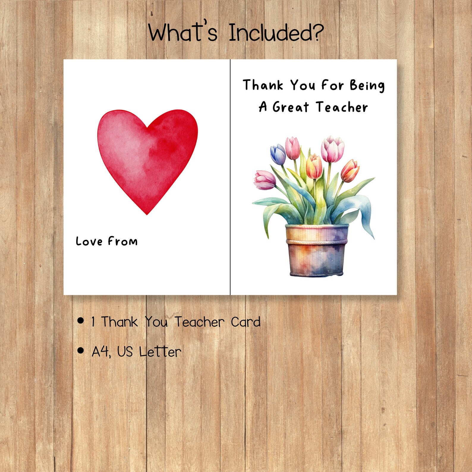 Printable Teacher Thank You Card, Printable Teacher Greeting Card ...