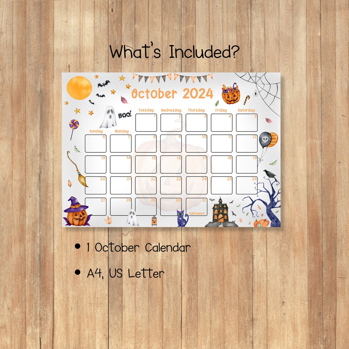 Printable October 2024 Calendar, Watercolour 2024 Calendar, Kids Spring ...