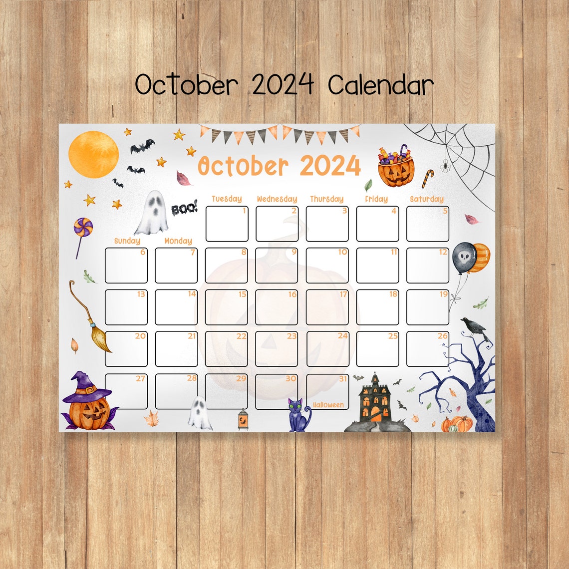 Printable October 2024 Calendar, Watercolour 2024 Calendar, Kids Spring ...