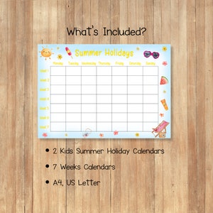 Printable Summer Holiday Planner, Kids Summer Holiday Calendar, Summer ...