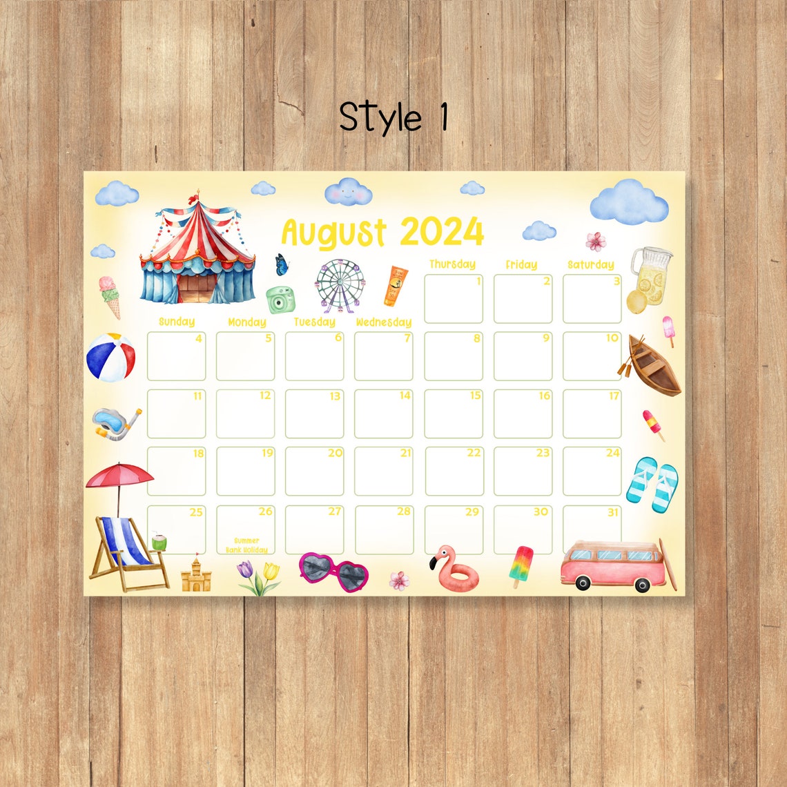 Printable August 2024 Calendar, Editable 2024 Calendar, Kids Spring ...