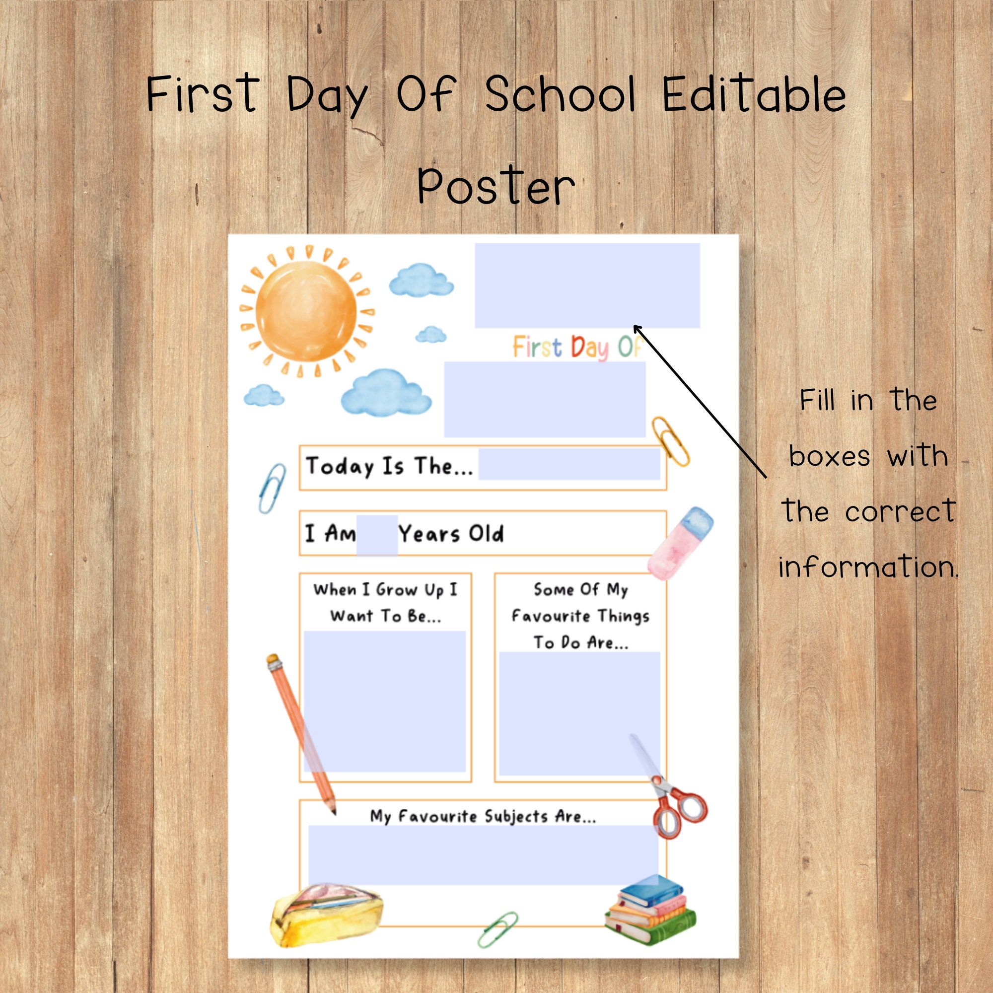 First Day of School Poster, Editable Back to School Sign, Elementary ...