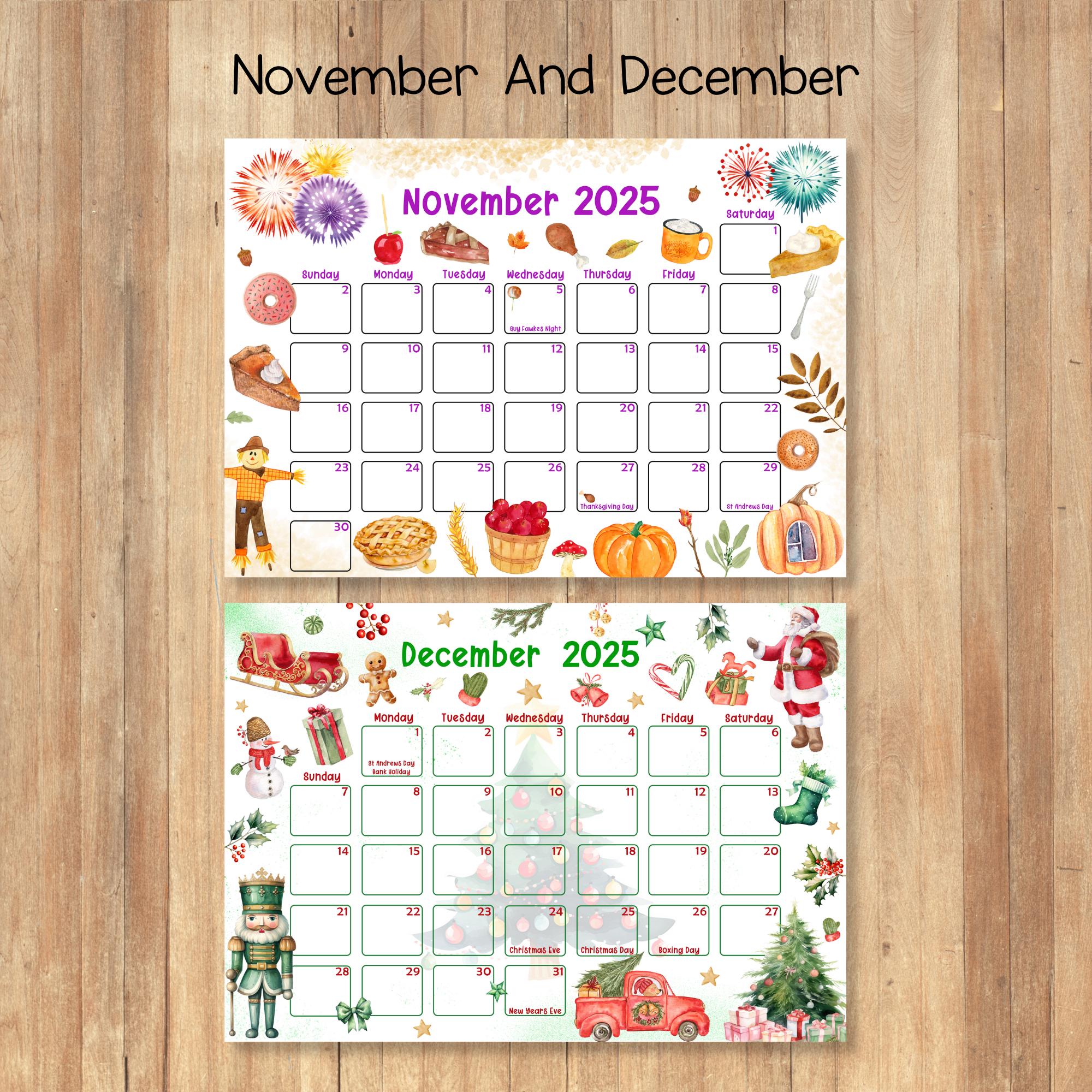 2025 Printable Calendars, Printable Kids Calendars, Watercolor ...
