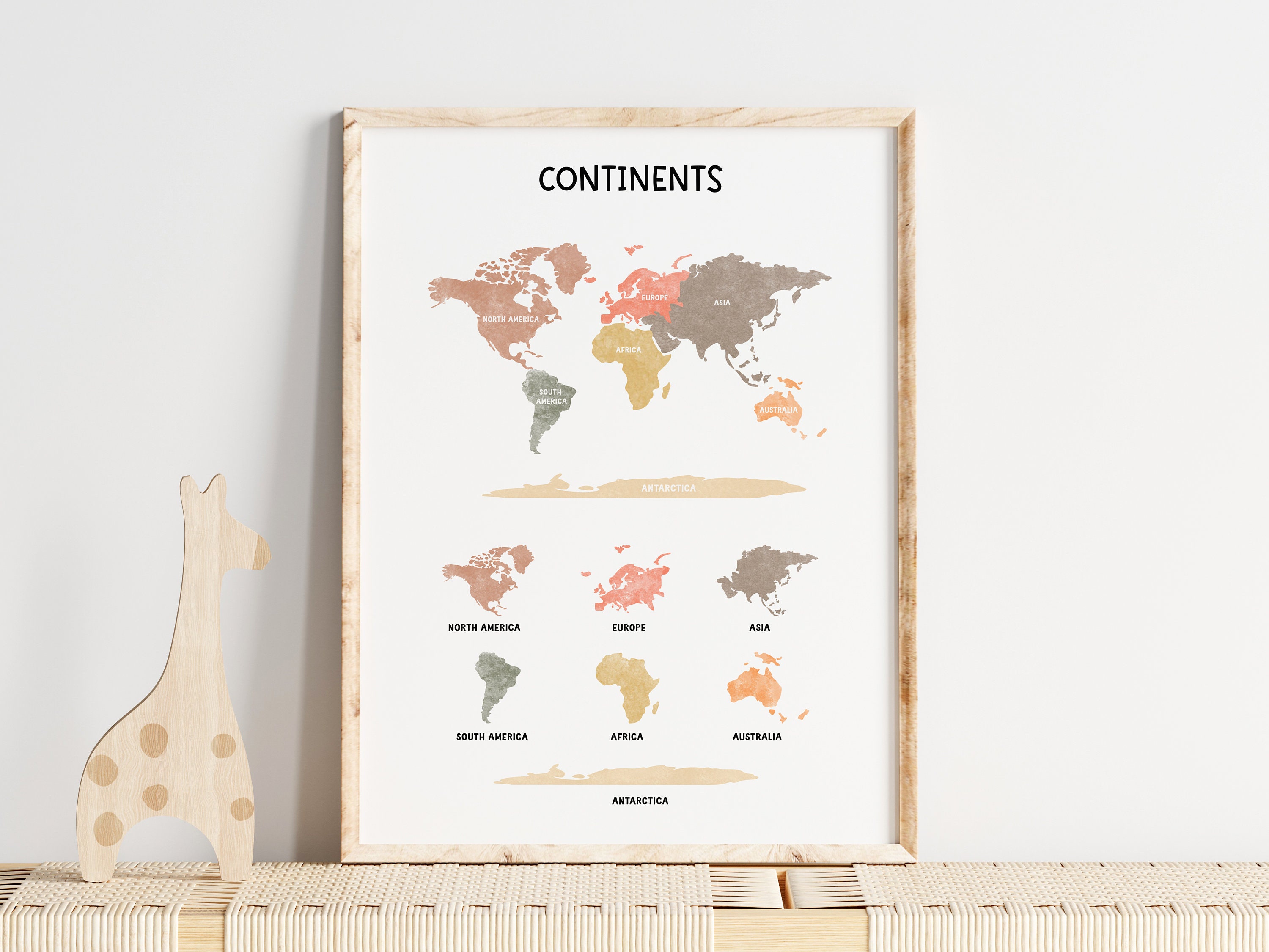 Continents Educational Poster, Kids Map Print, Kids Printables, School ...