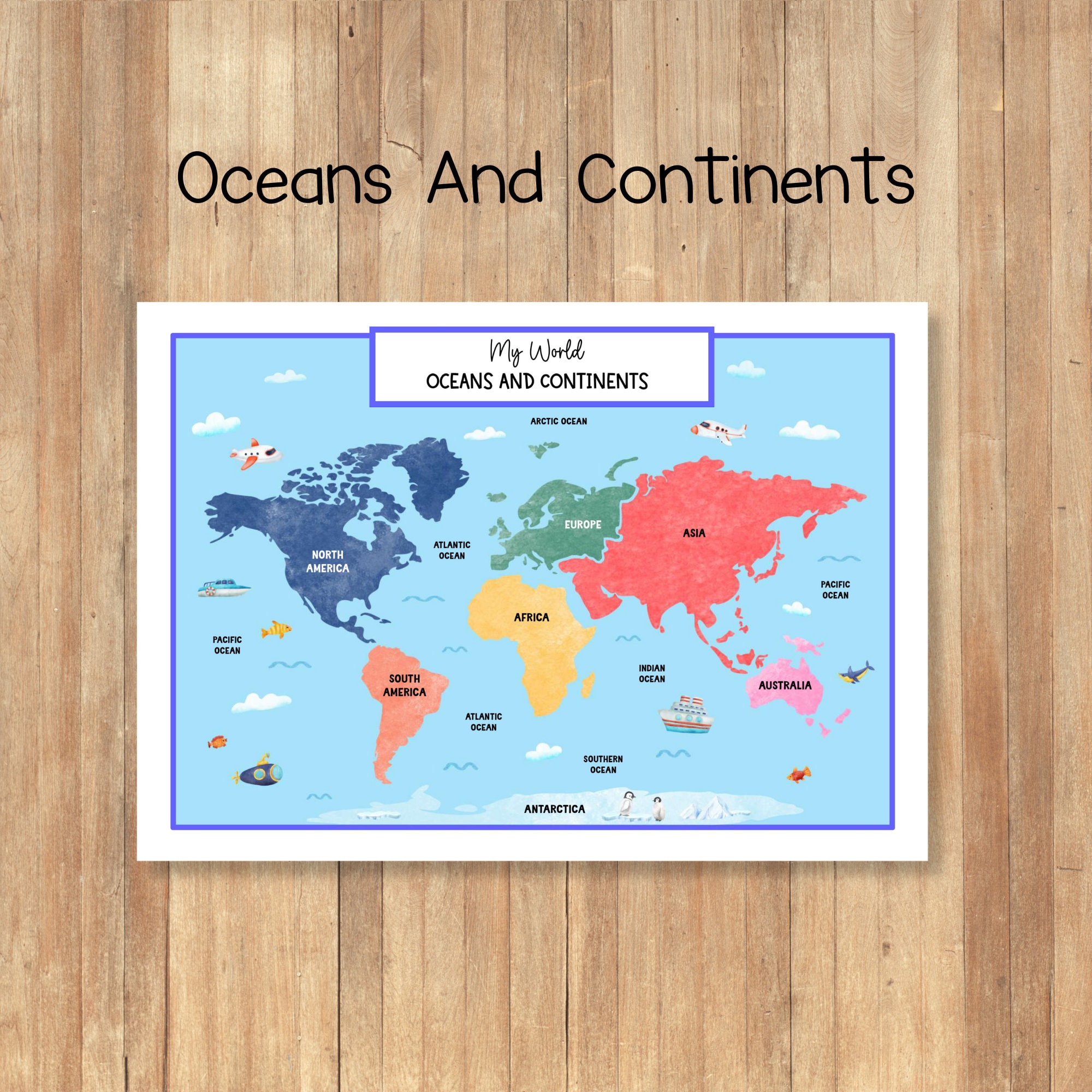 Oceans and Continents, Printable World Map, Pre School Learning Sheet ...