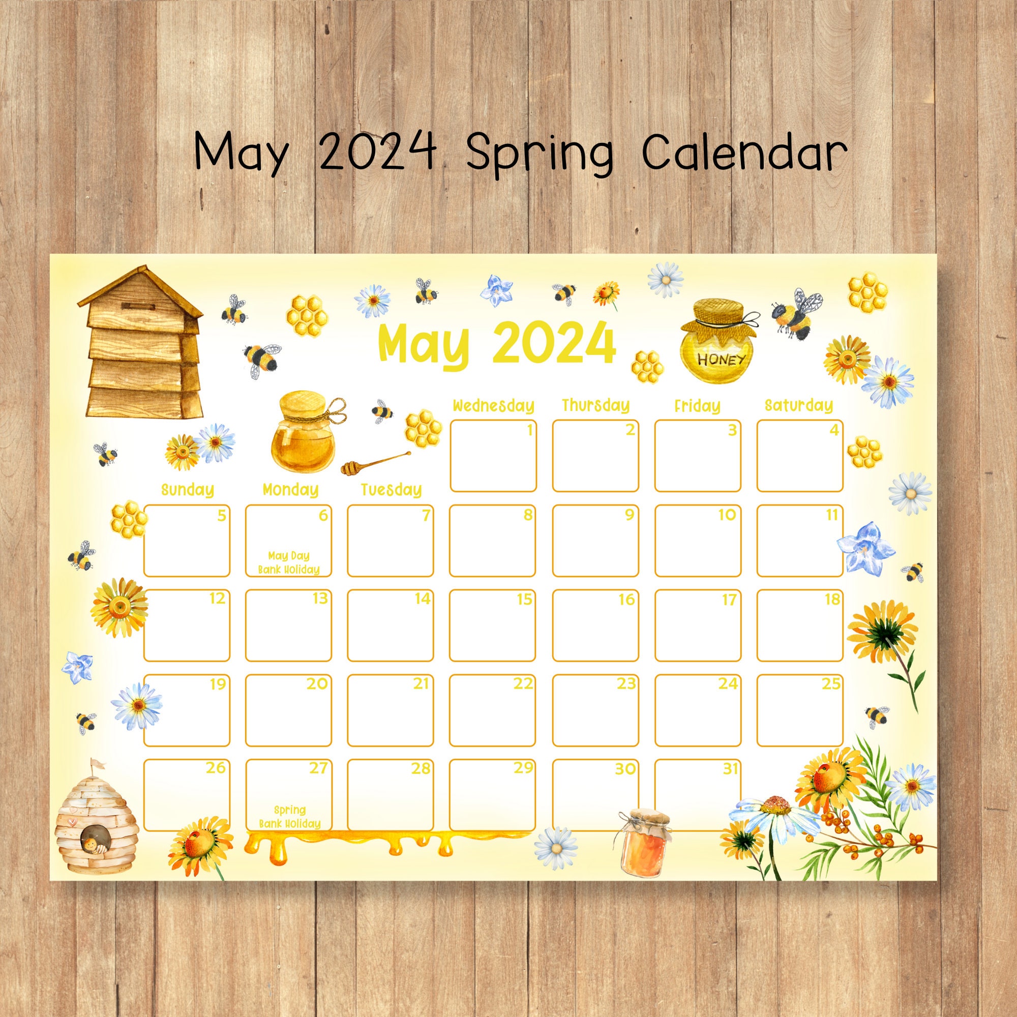 Printable May 2024 Calendar, Editable 2024 Calendar, Kids Spring ...