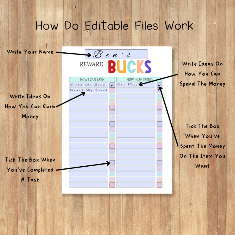 Printable Reward Mom Bucks Chart, Editable Mom Bucks, Mom Bucks, Kids ...