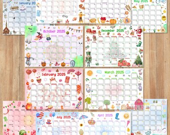 2024 Printable Calendars, Printable Kids Calendars, Watercolor ...