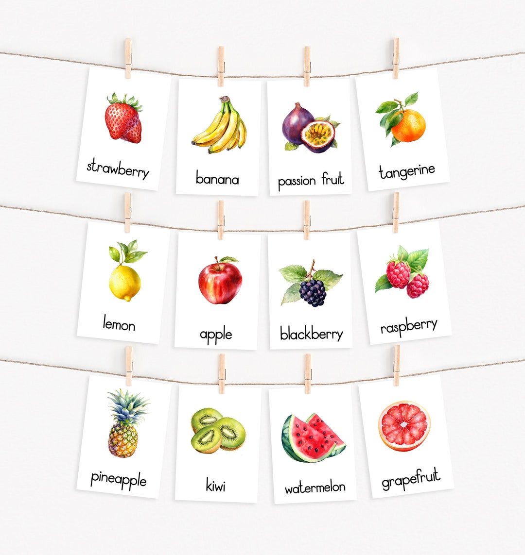 Printable Fruits Flashcards, Kids Flashcards, Kids Food Flashcards ...