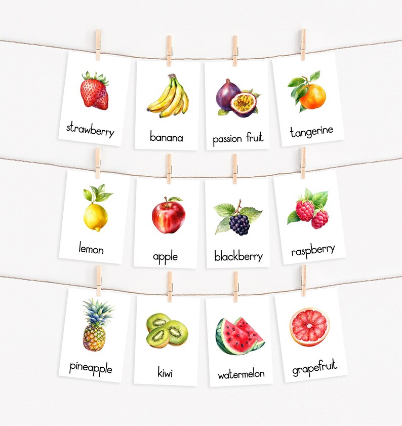 Printable Fruits Flashcards, Kids Flashcards, Kids Food Flashcards ...