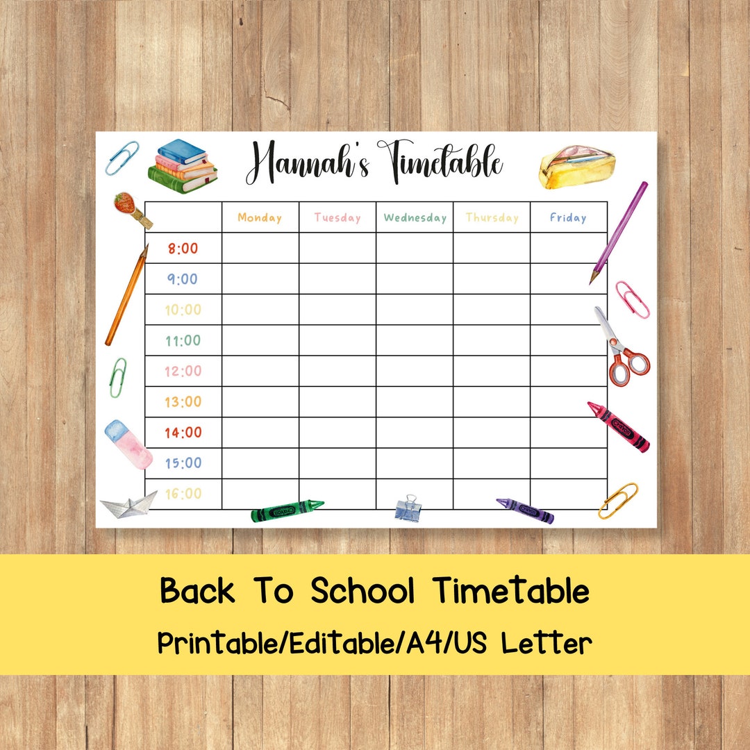 Back to School Timetable, Editable Kids Timetable, Elementary Kids ...