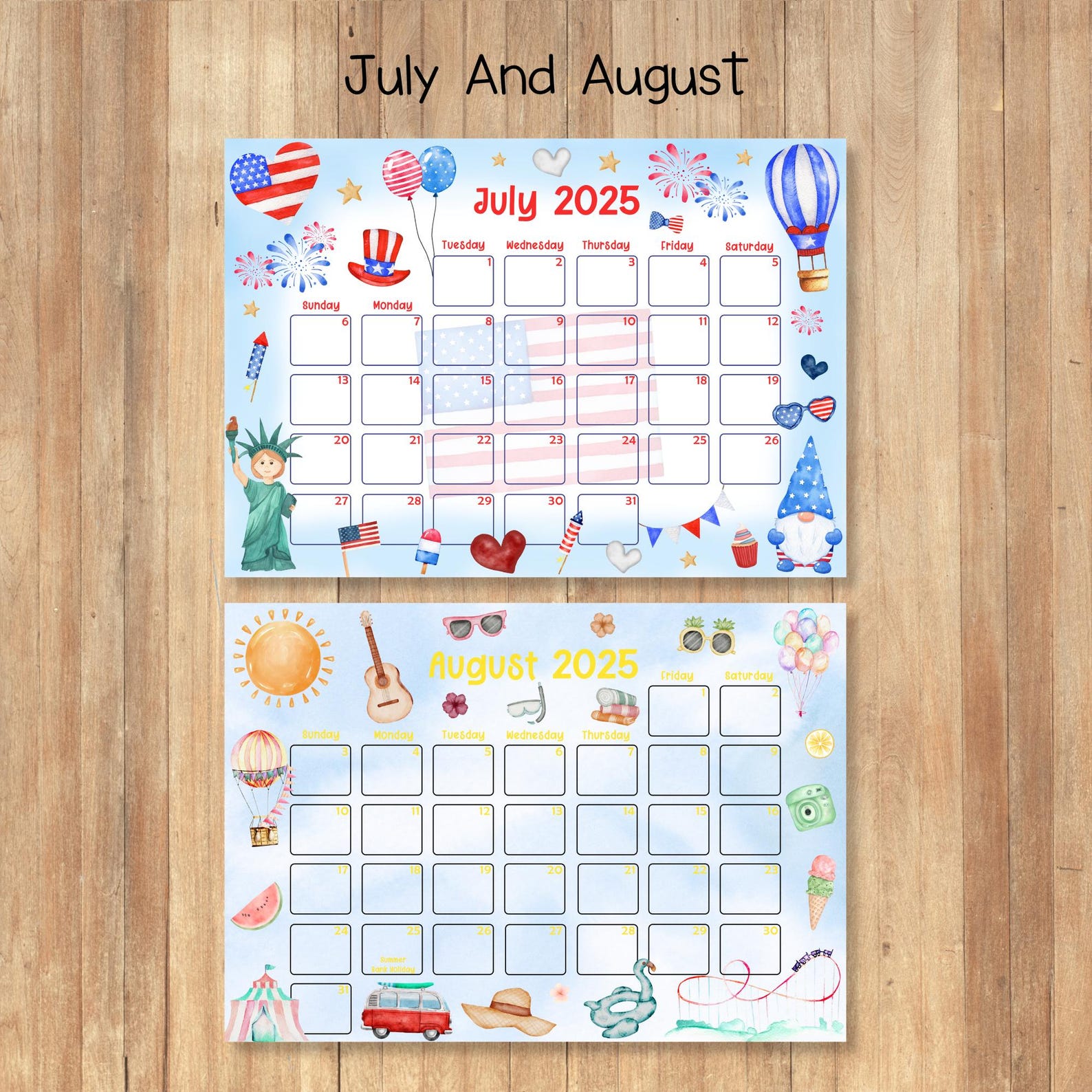 2025 Printable Calendars, Printable Kids Calendars, Watercolor ...