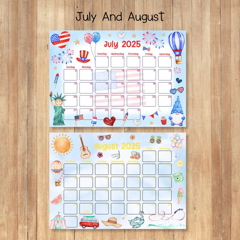2025 Printable Calendars, Printable Kids Calendars, Watercolor ...