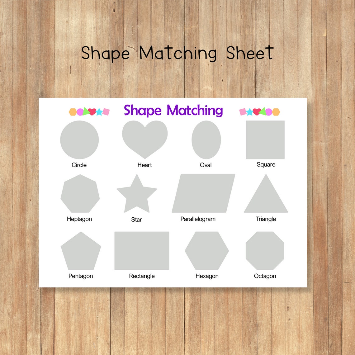 Shapes Matching Sheet Pre School Learning Sheet Children - Etsy