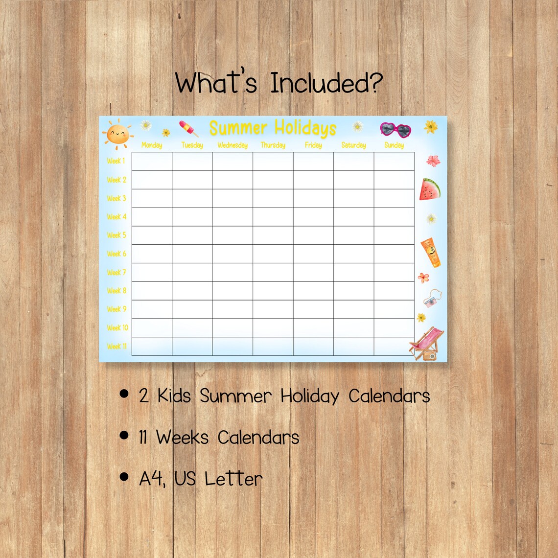 Printable Summer Holiday Planner, Kids Summer Holiday Calendar, Summer ...