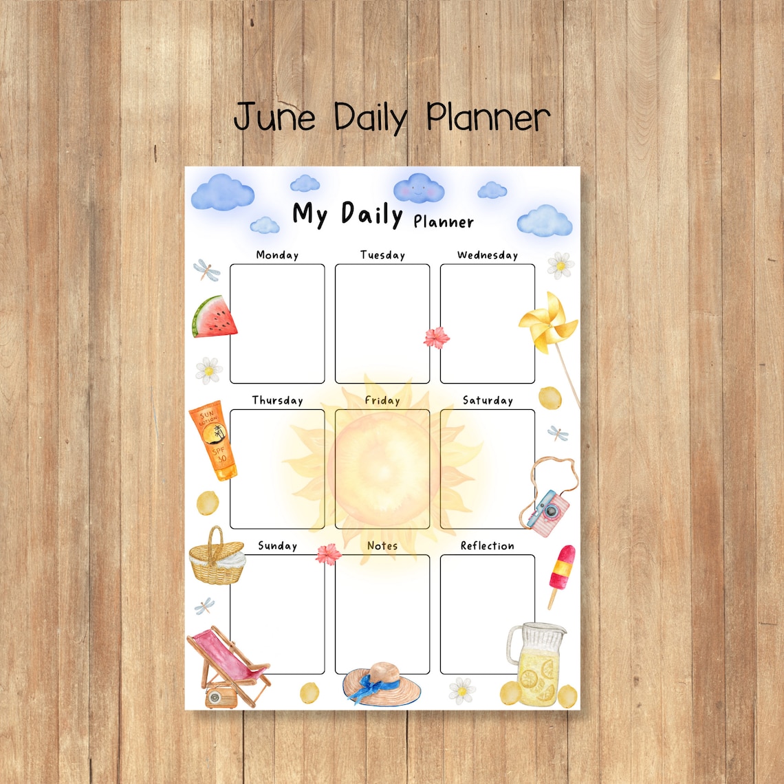2024 June Printable Calendars, Printable Kids Calendar Pack, Watercolor ...