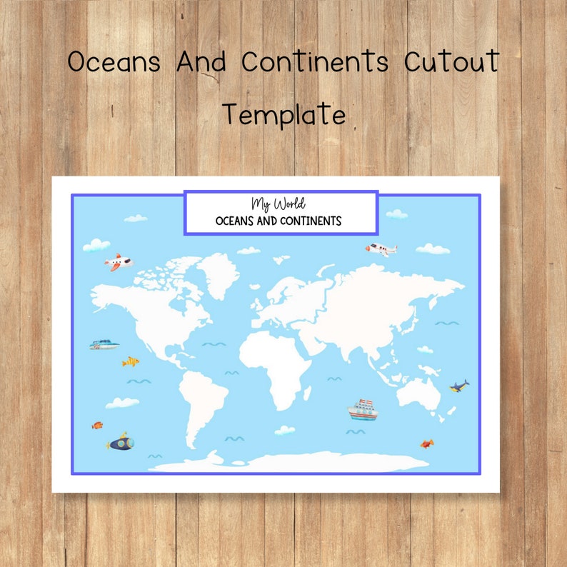 Oceans and Continents, Printable World Map, Pre School Learning Sheet ...