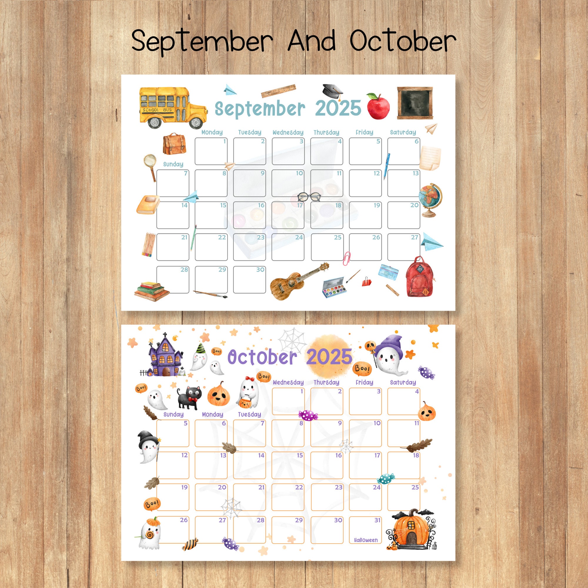 2025 Printable Calendars, Printable Kids Calendars, Watercolor ...