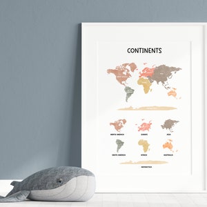 Continents Educational Poster, Kids Map Print, Kids Printables, School ...