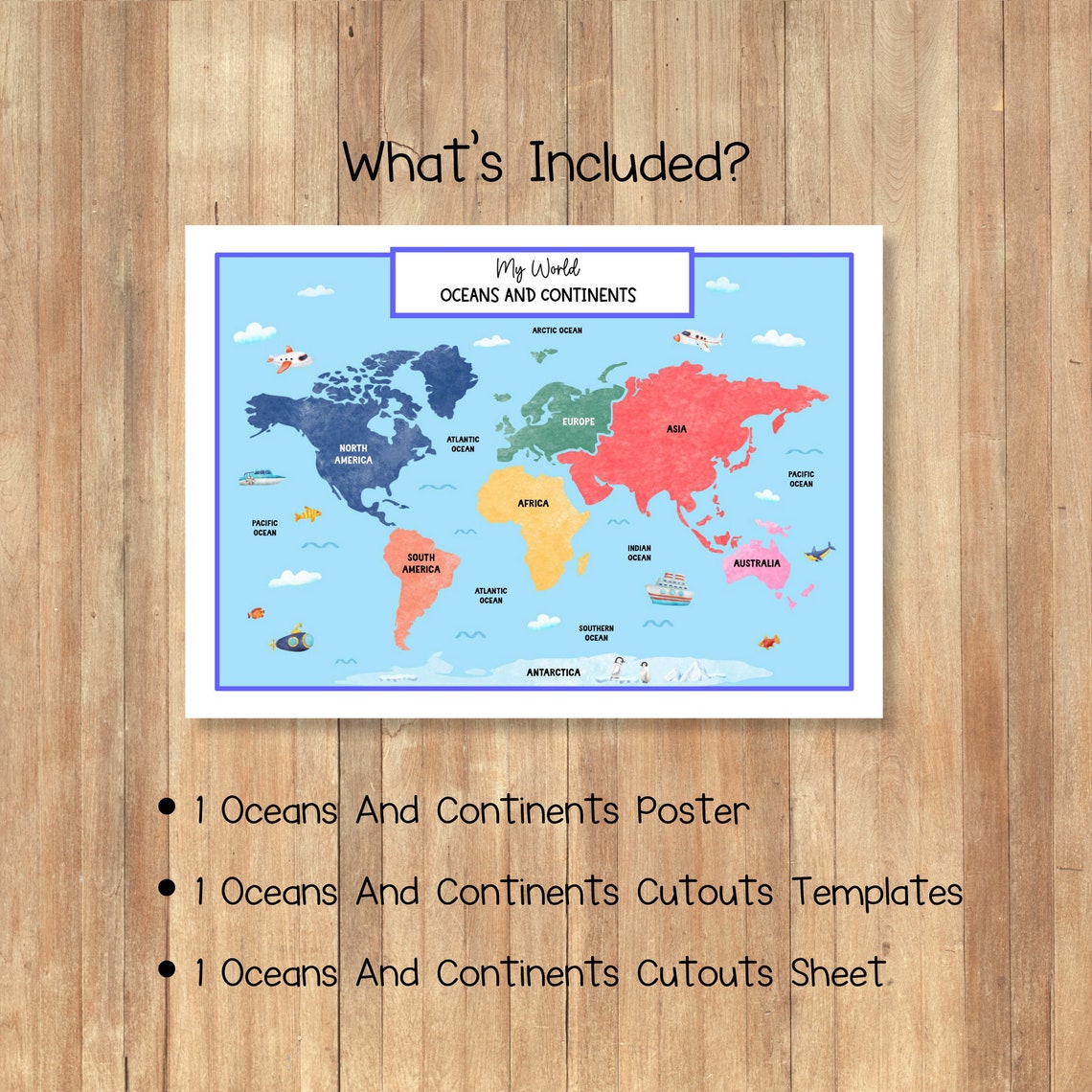 Oceans and Continents, Printable World Map, Pre School Learning Sheet ...
