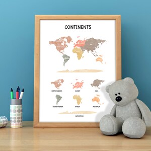 Continents Educational Poster, Kids Map Print, Kids Printables, School ...
