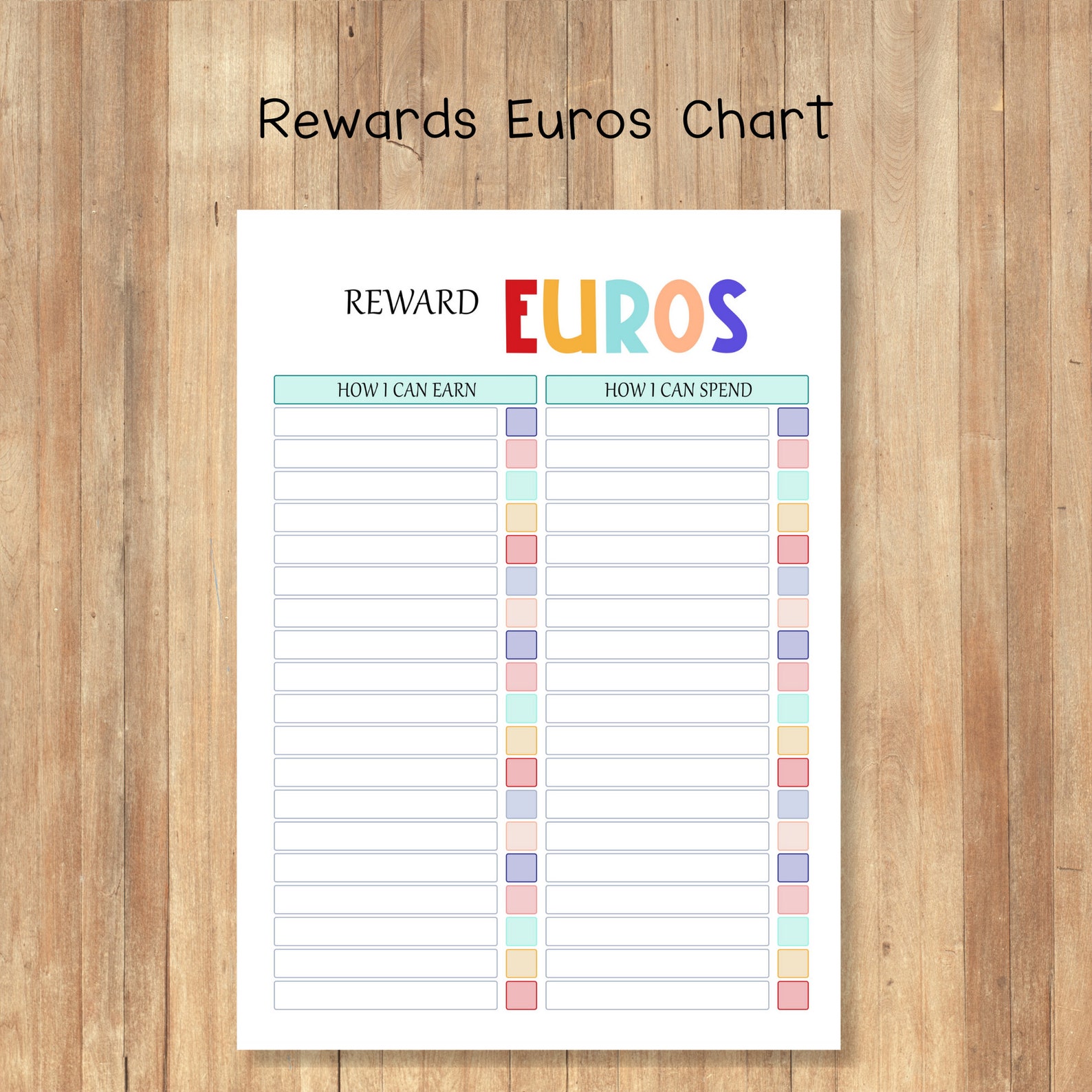 Printable Reward Mum Euros Chart, Editable Mum Euros, Mom Bucks, Kids ...