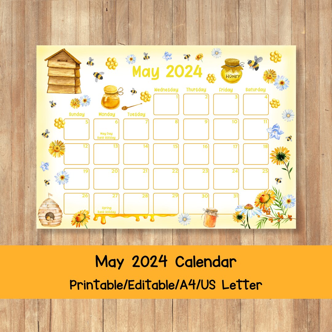 Printable May 2024 Calendar, Editable 2024 Calendar, Kids Spring ...