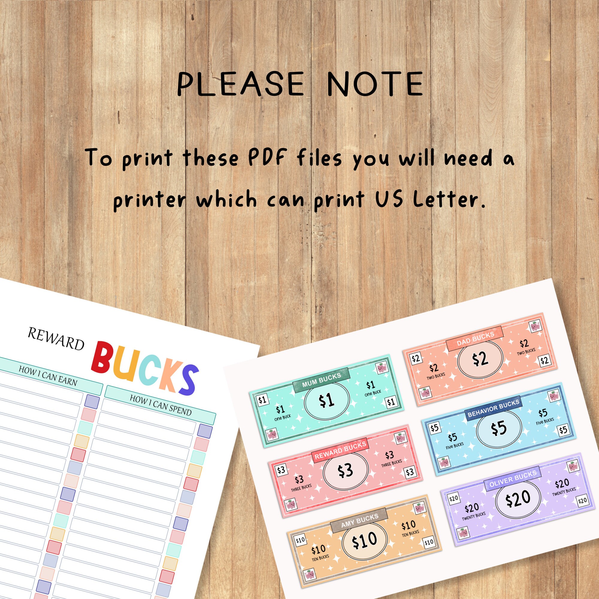 Printable Reward Mom Bucks Chart, Editable Mom Bucks, Mom Bucks, Kids ...