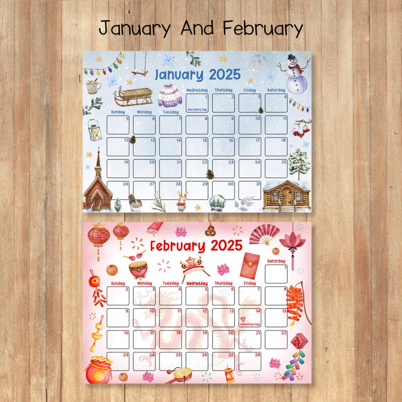 2025 Printable Calendars, Printable Kids Calendars, Watercolor ...