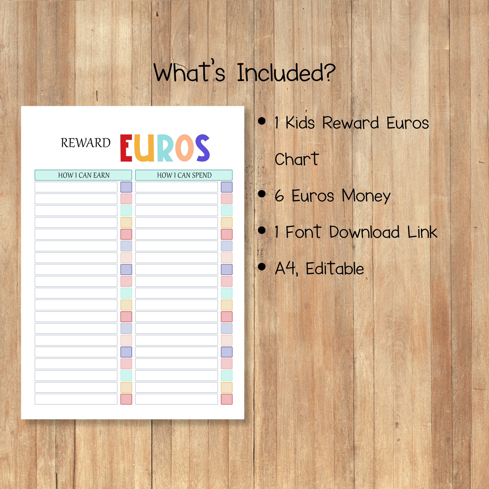 Printable Reward Mum Euros Chart, Editable Mum Euros, Mom Bucks, Kids ...