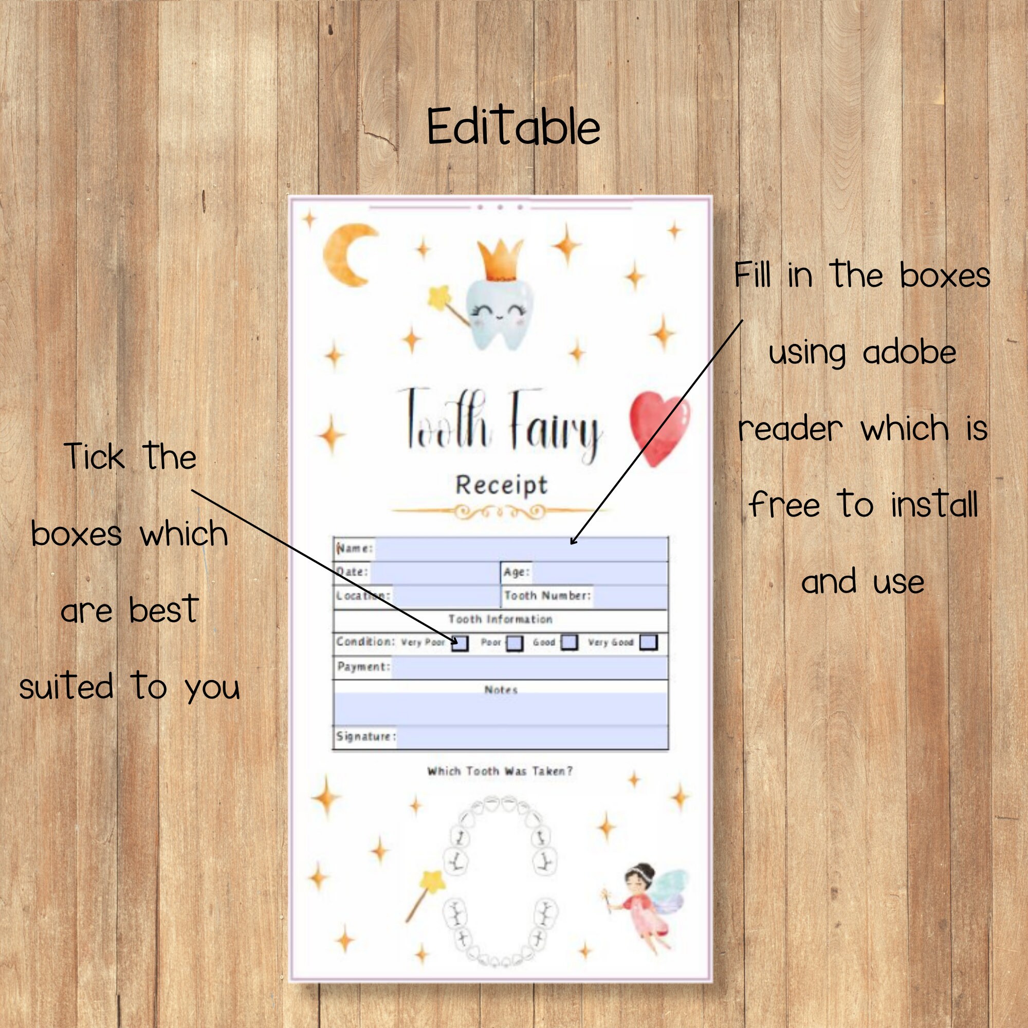 Editable Tooth Fairy Receipt, Printable Kids Certificate, Realistic ...