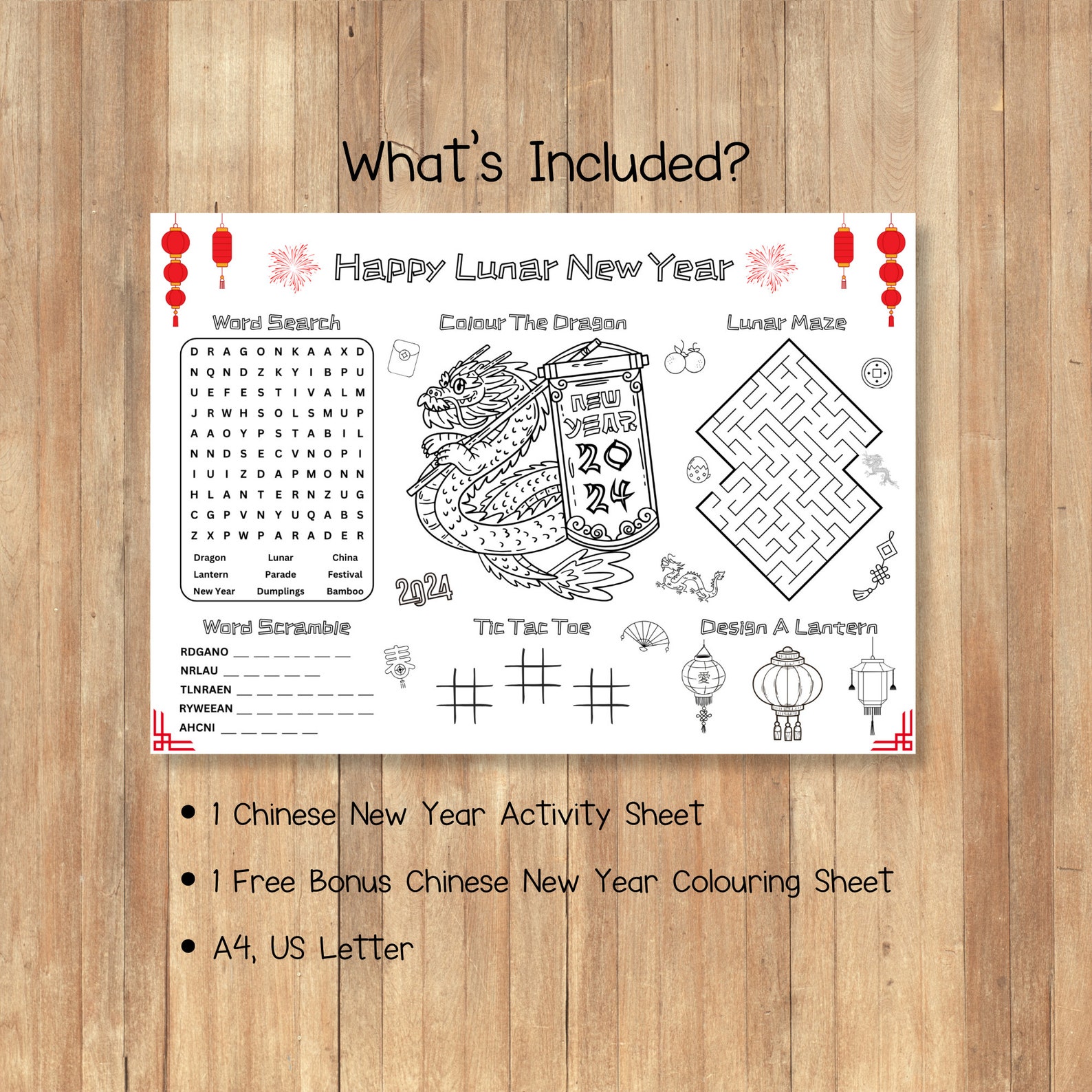 Printable Chinese New Year Activity Sheet, Year of the Dragon Coloring ...