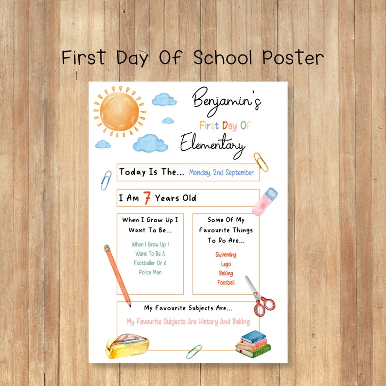 First Day of School Poster, Editable Back to School Sign, Elementary ...