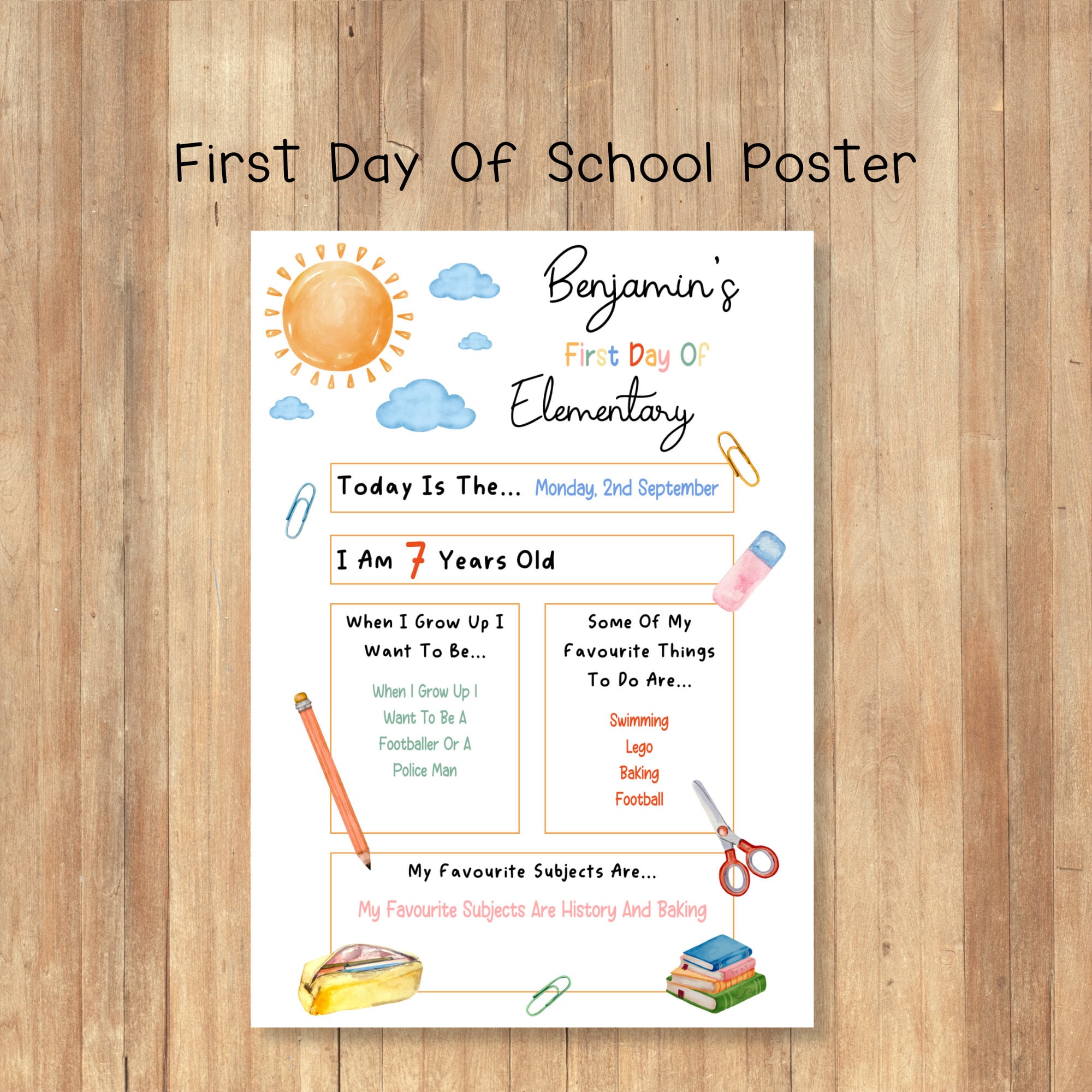 First Day of School Poster, Editable Back to School Sign, Elementary ...